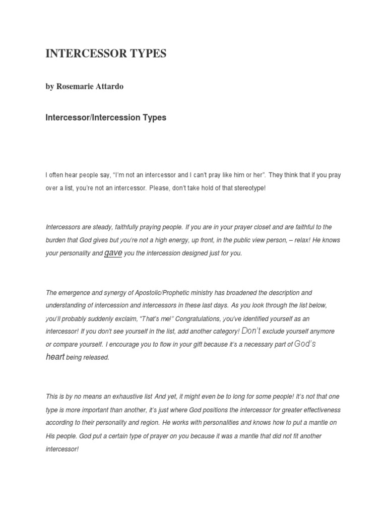 Intercessor Types Rosalia | PDF | Intercession | Spiritual Warfare