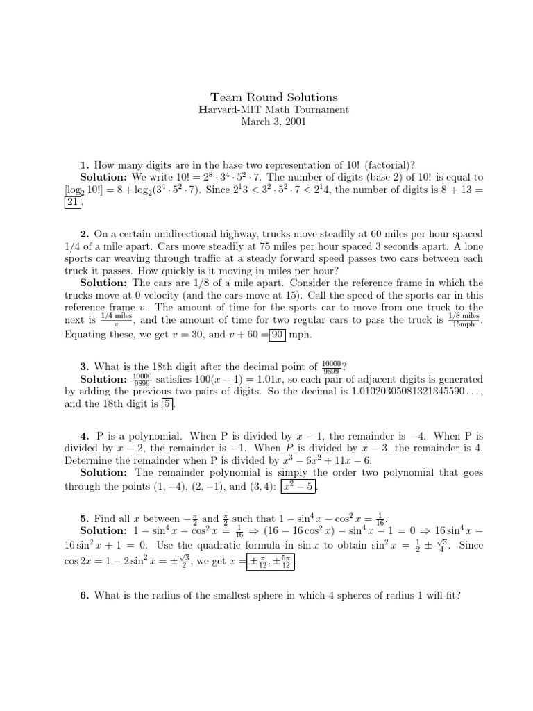 Analysis of Solutions to the Harvard-MIT Math Tournament Problems from ...