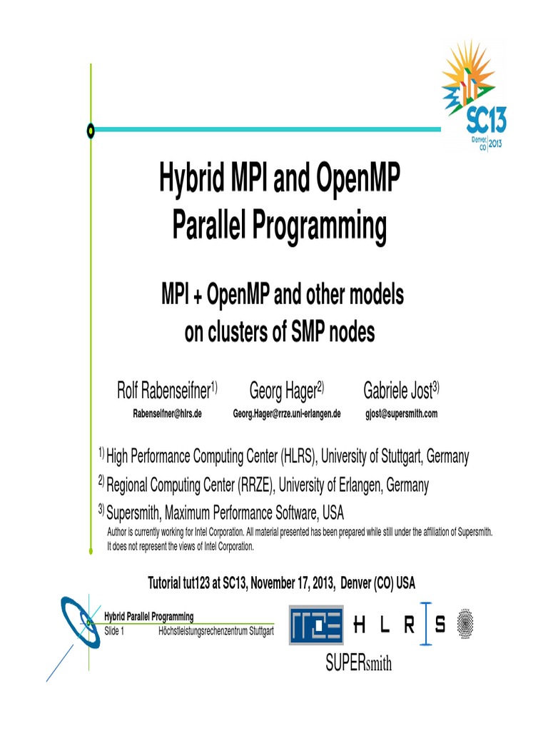 Hybrid Mpi And Openmp Parallel Programming Pdf Message Passing Interface Parallel Computing