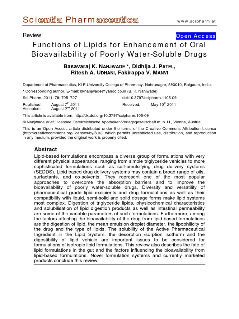 Lipids Improving Oral Bioavailability | PDF | Pharmaceutical ...