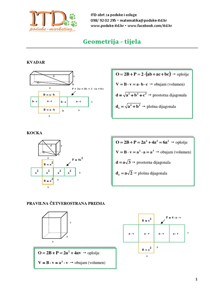 Geometrijska Tijela i Formule | PDF | Teaching Methods & Materials
