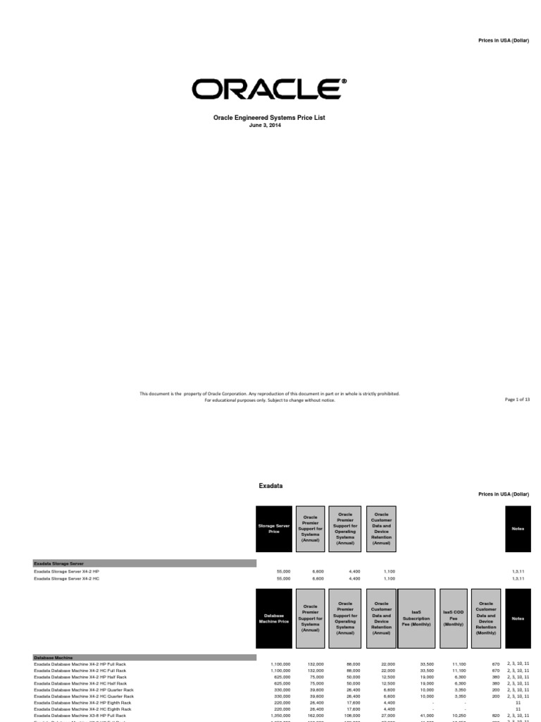 Exadata Pricelist 070598 PDF | PDF | Oracle Database | Cloud Computing