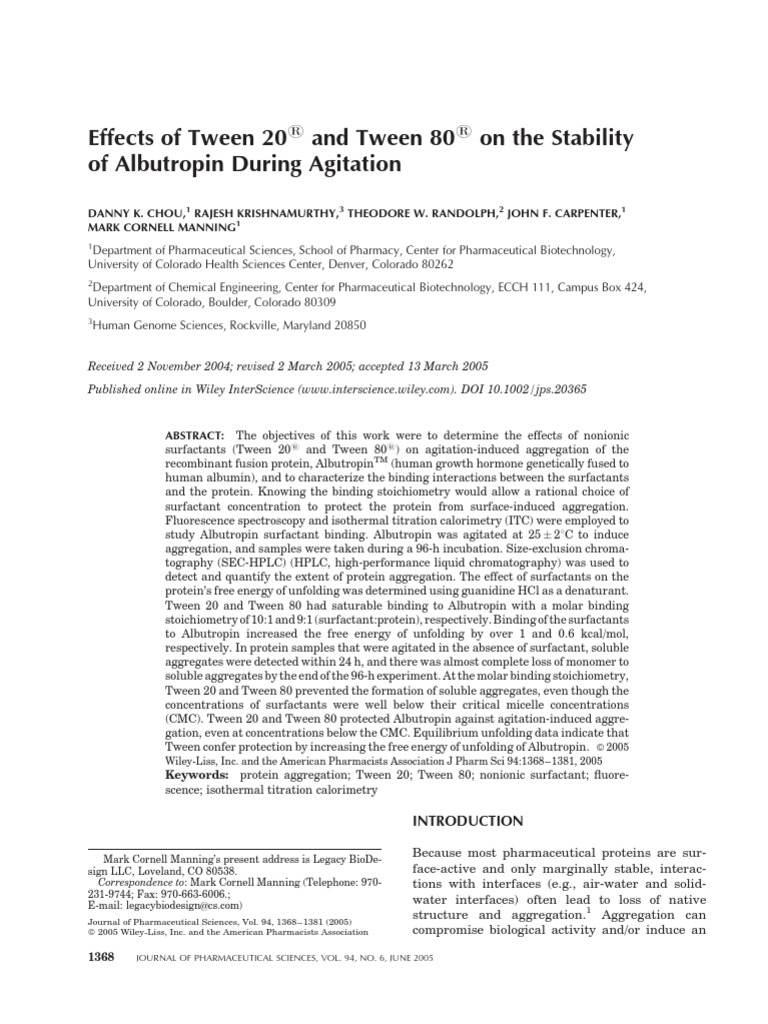 Effects of Tween 20 and Tween 80 On The Stability | Download Free PDF ...