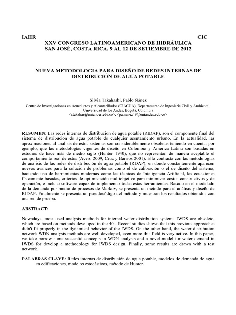 Nueva Metodologia para Diseño de Redes Internas de Distribucion de Agua Potable PDF | PDF ...