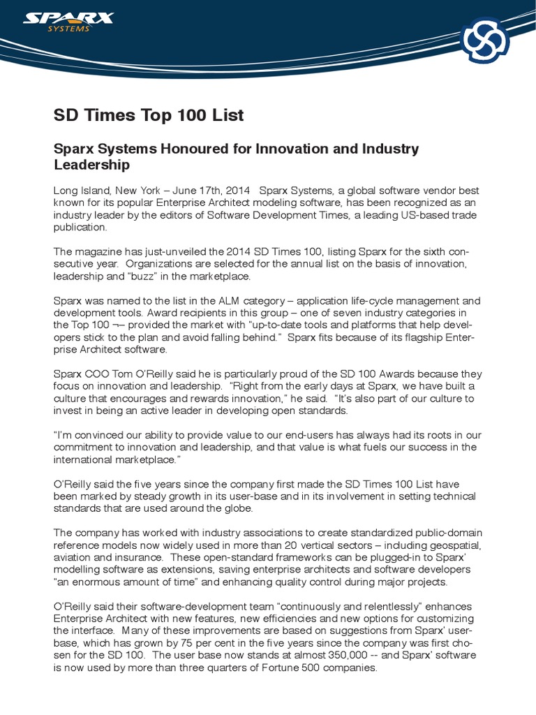 Sparx SD 100 Award | PDF | Unified Modeling Language | Innovation