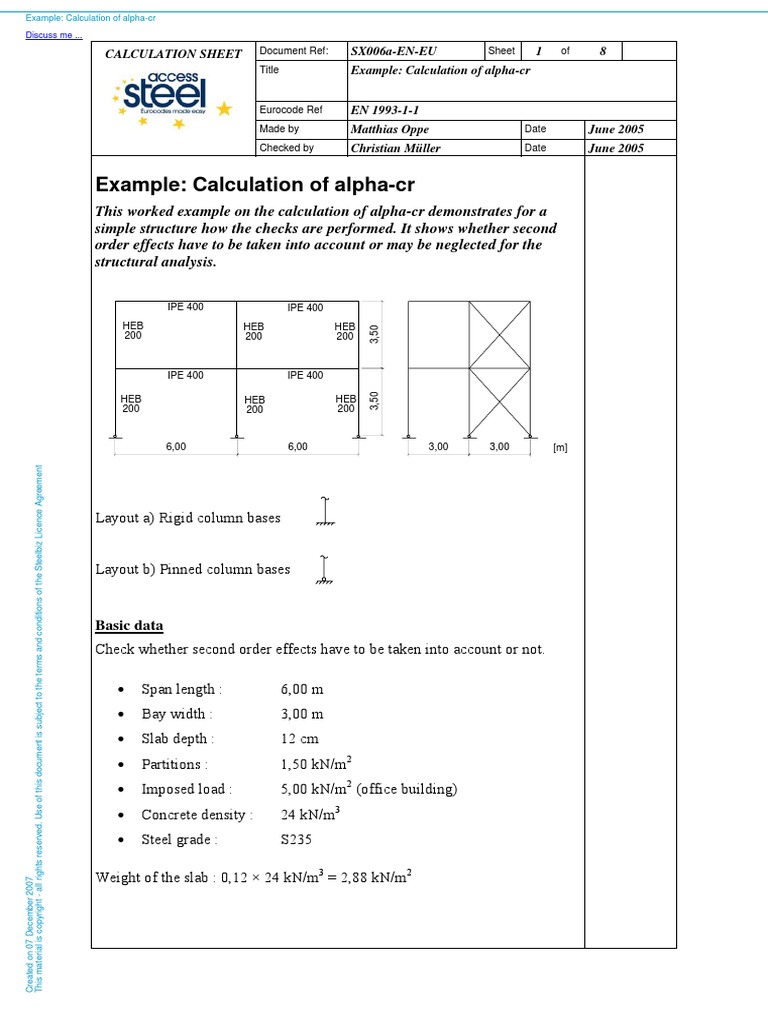 Alpha-cr Calculation Example in Eurocode | PDF