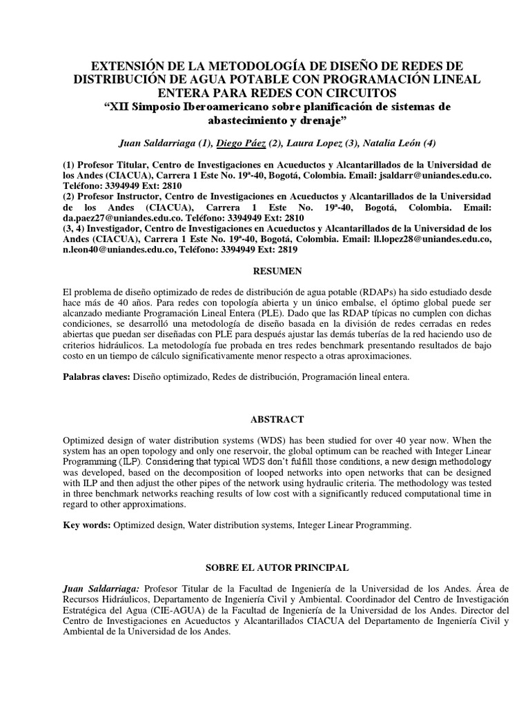 Extensi - N de La Metodolog - A de Diseño de Redes de Distribuci - N de Agua Potable Con Ple PDF ...