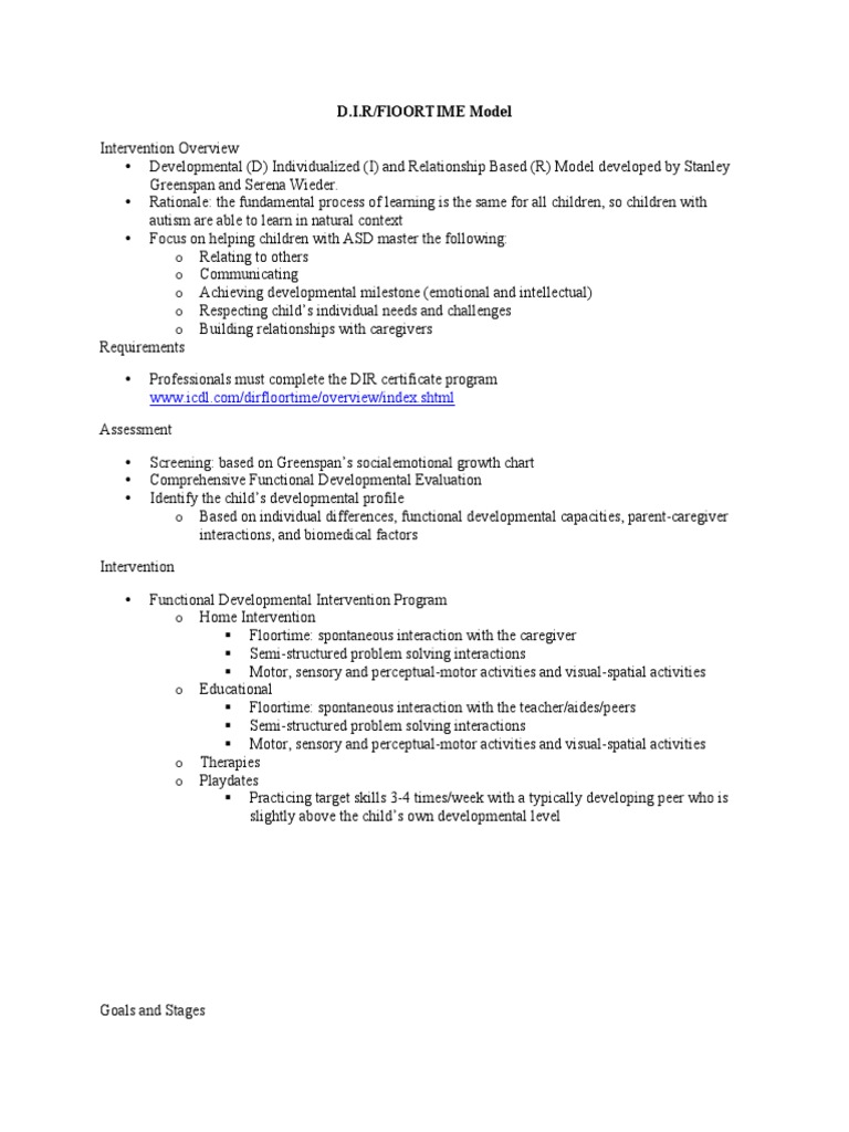 Developmental, Individualized, Relationship-Based (DIR) Floortime Model ...