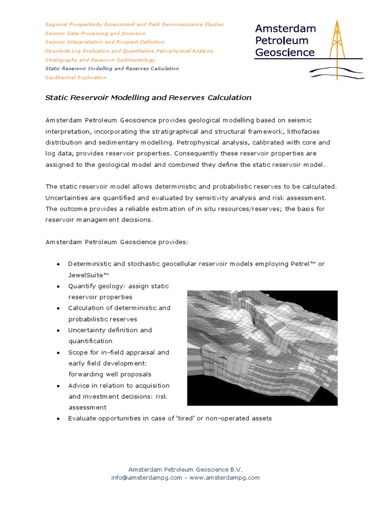 Static Reservoir Modelling and Reserves Calculation | PDF