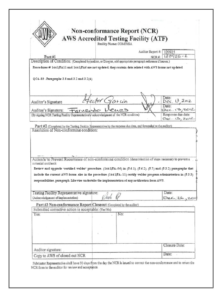 NCR - ATF Accredited Testing Facility | PDF | Welding | Construction