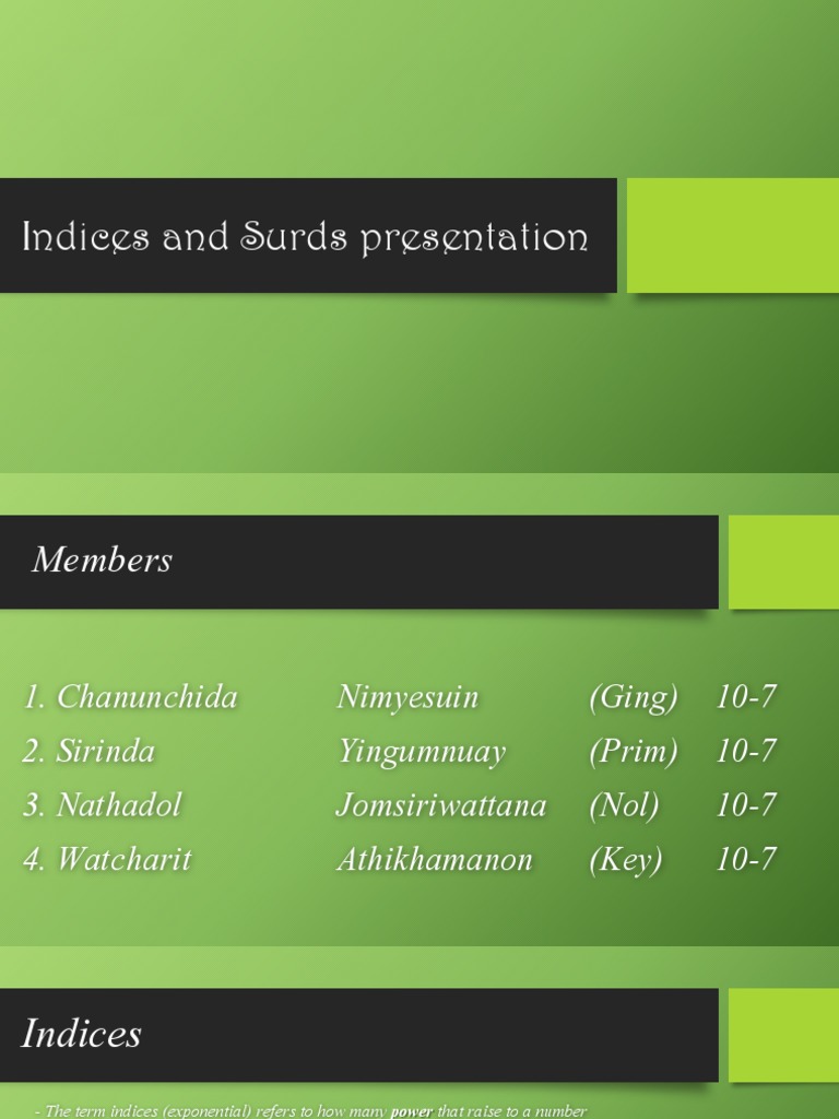 Indices and Surds Presentation | PDF | Fraction (Mathematics ...