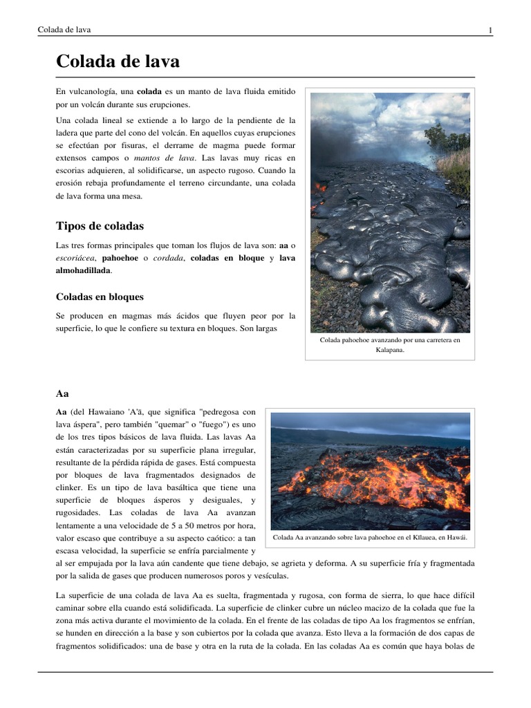 Colada de Lava | PDF | Lava | Tipos de erupciones volcánicas