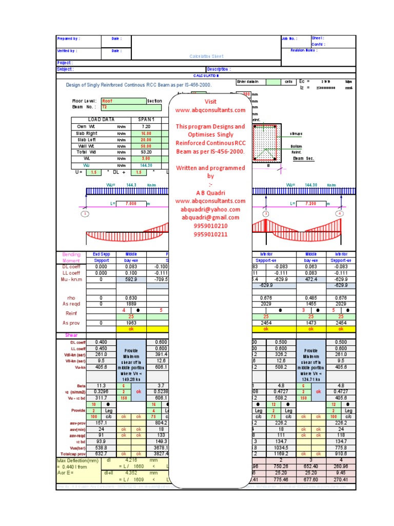 RCC Beam Design Calculation Sheet | PDF | Technology & Engineering