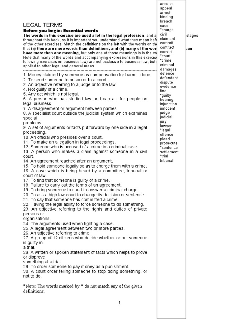 Legal Terms: Before You Begin: Essential Words | PDF | Crime & Violence ...