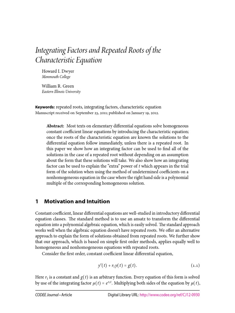 Integrating Factors Repeated Roots | PDF | Equations | Zero Of A Function