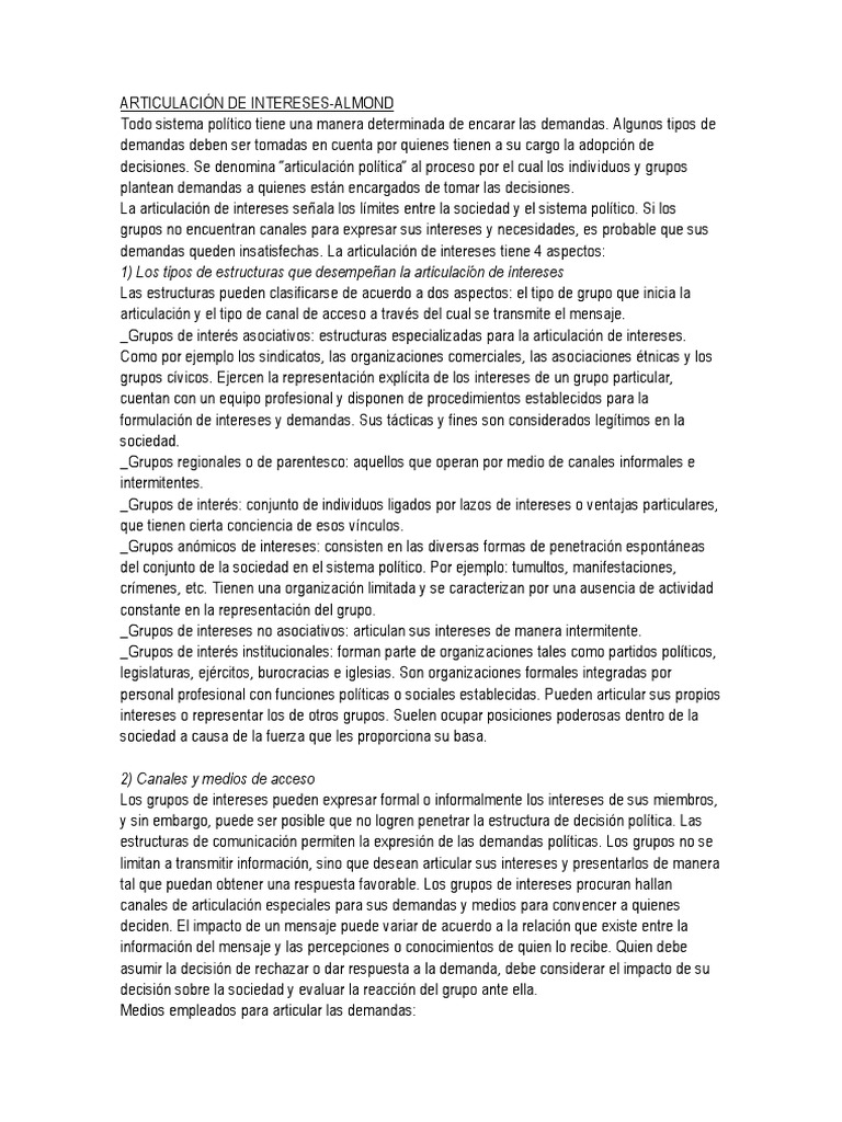 Articulación de Intereses Políticos | PDF | Sistemas politicos | Sociedad