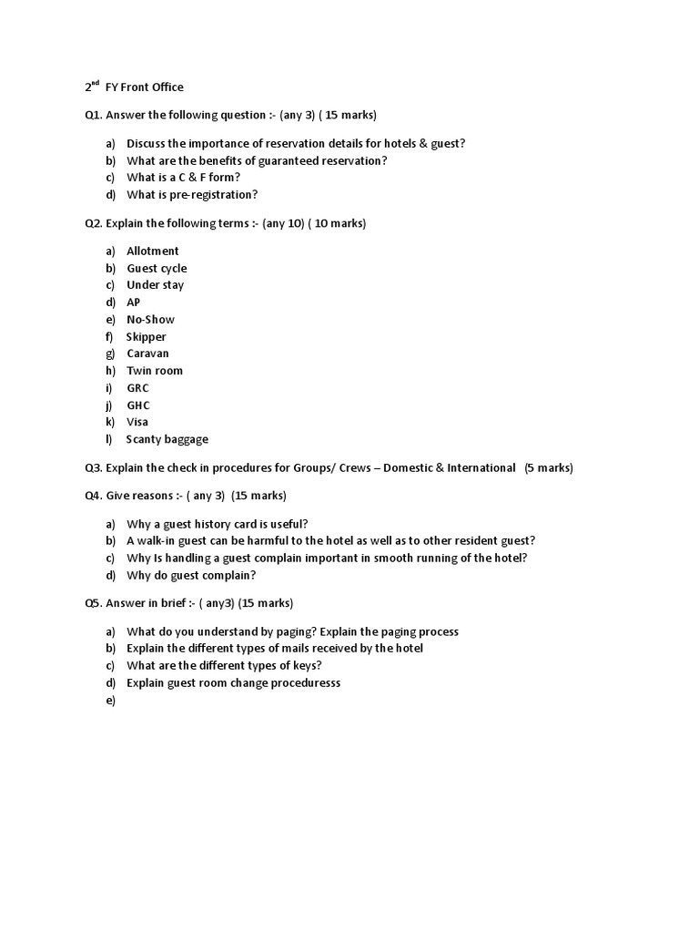 2nd FY Front Office Questions | PDF | Technology & Engineering