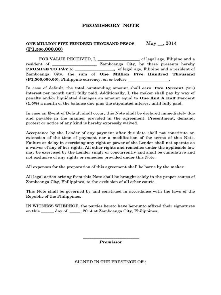 Promissory Note - Draft | Promissory Note | Interest