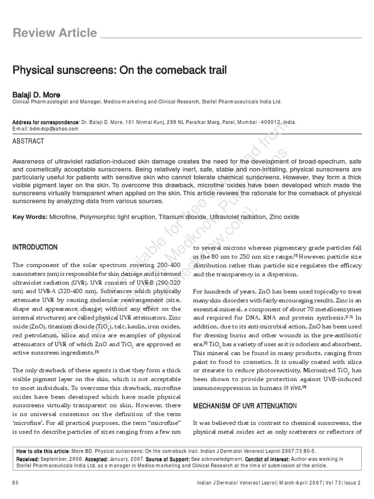 Review Article: Physical Sunscreens: On The Comeback Trail | PDF ...