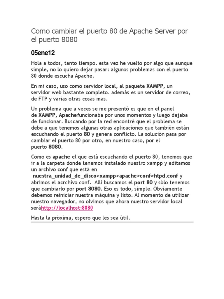 Como Cambiar El Puerto 80 de Apache Server Por El Puerto | PDF ...