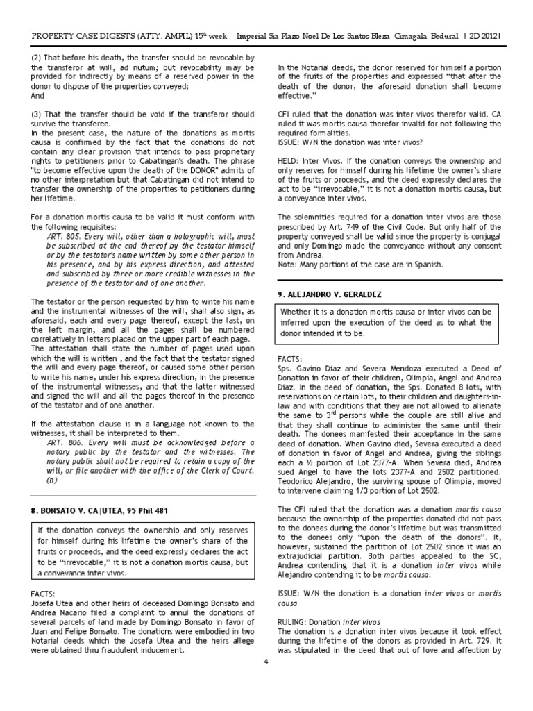 Prop+case+digests+-+15th+week (Dragged) 3 | PDF | Will And Testament | Deed