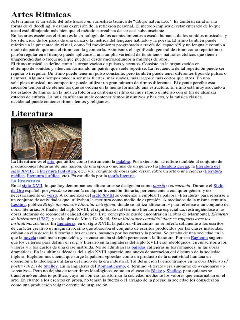 Artes Rítmicas y Literatura: Definiciones | PDF | Ritmo | Science