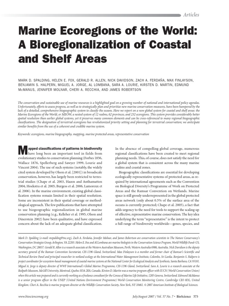 Marine Ecoregions of The World | PDF