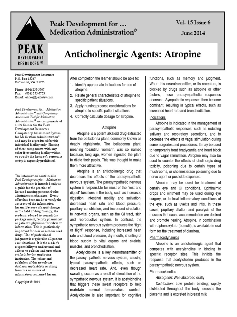 06 2014 Anticholinergic Agents - Atropine | PDF | Acetylcholine | Drugs