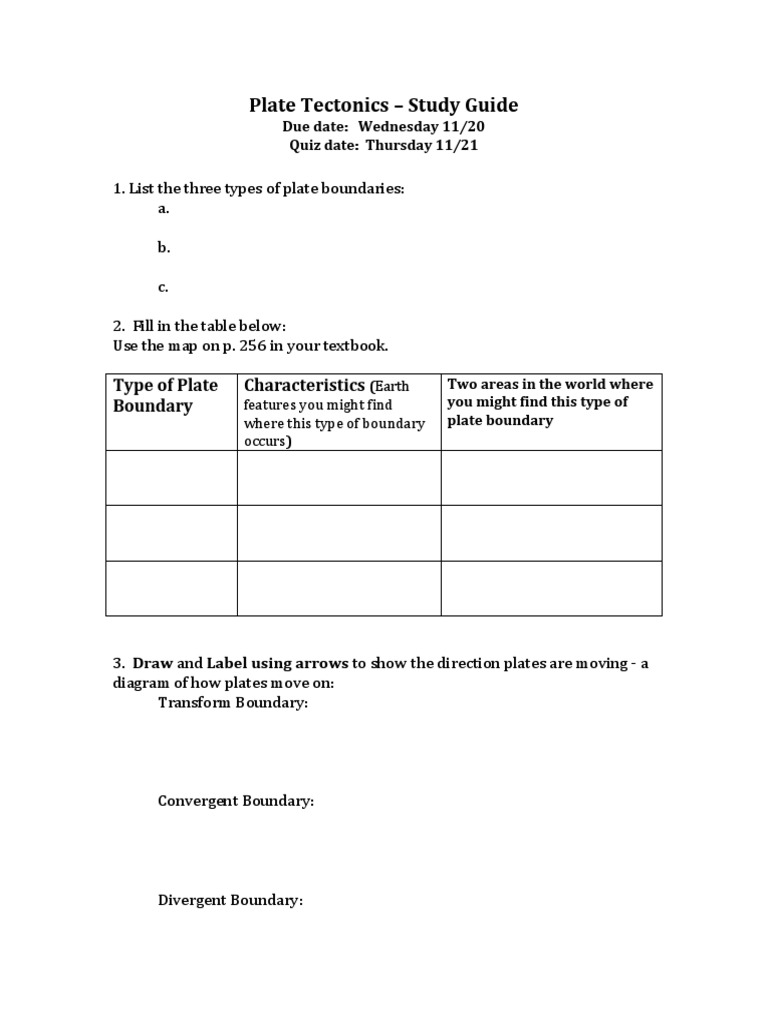 Plate Tectonics Study Guide | PDF | Science & Mathematics
