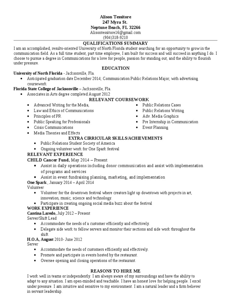 Alison Updated Resume Summer 2014 | PDF