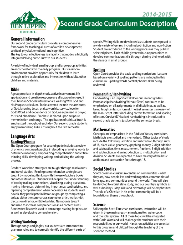 Second Grade Curriculum Overview | PDF | Reading Comprehension ...