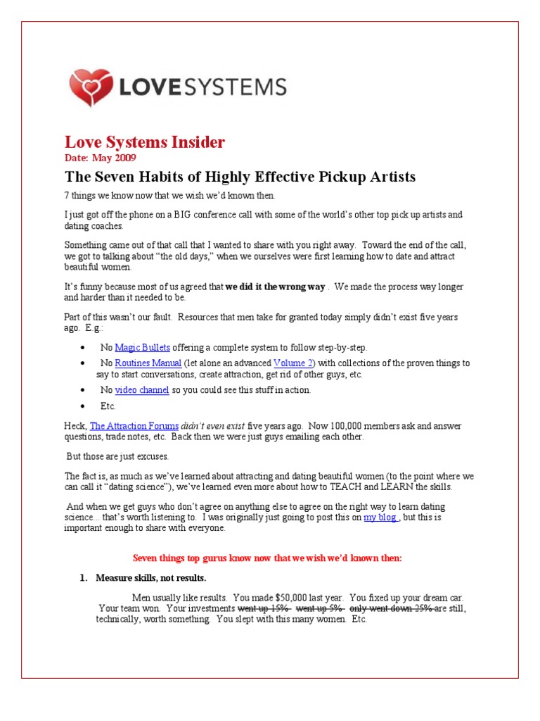 Love Systems Insider: Seven Habits of Highly Effective Pickup Artists ...