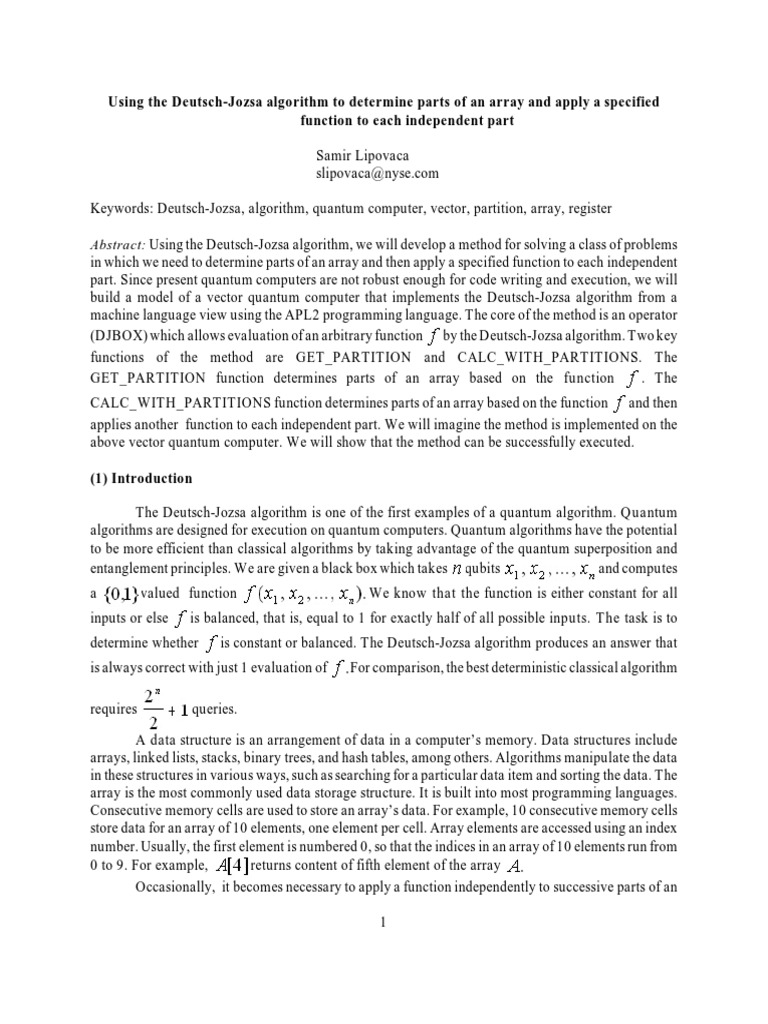 Using The Deutsch-Jozsa Algorithm To Determine Parts of An Array and Apply A Specified Function ...
