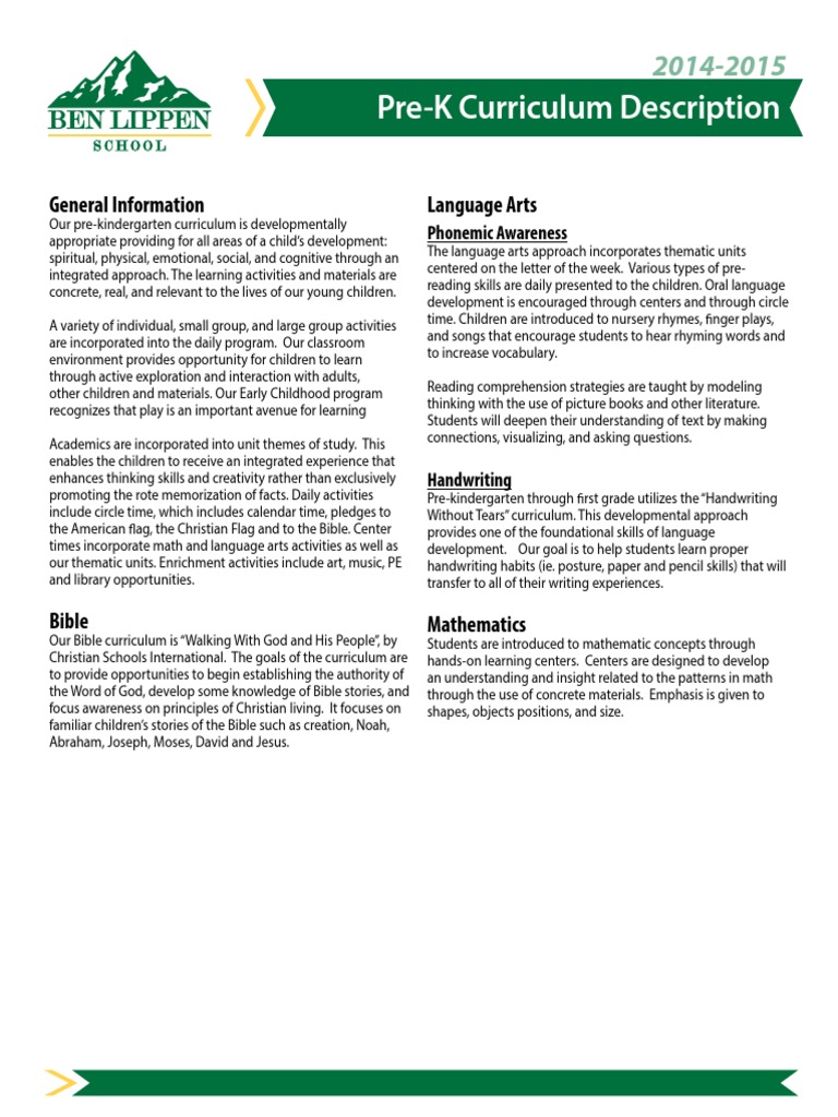 2014-2015 Pre-K Curriculum Description | PDF | Pre Kindergarten ...