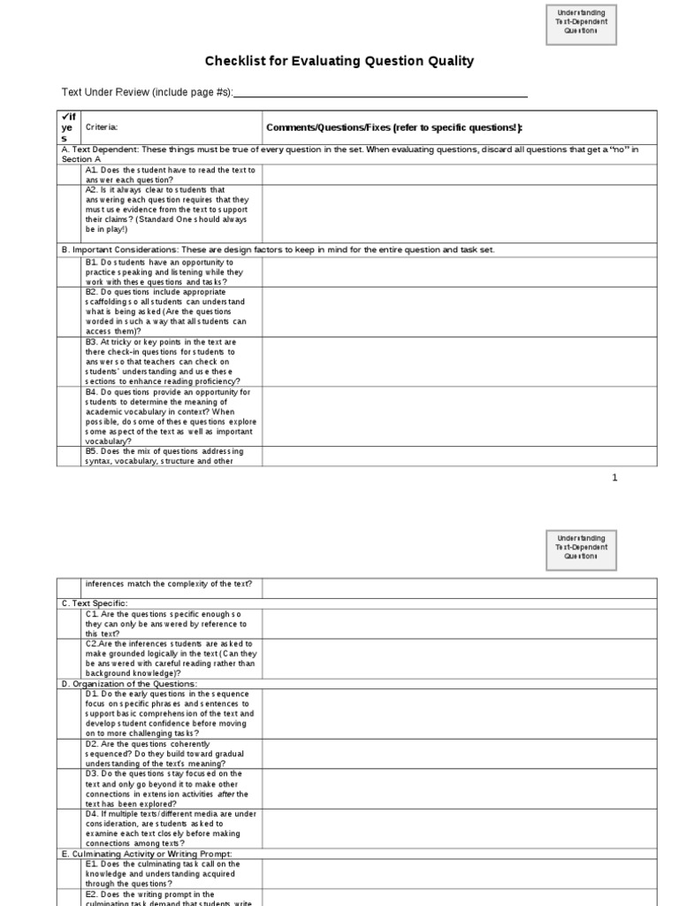 7.understanding Tdqs Checklist Evaluating Question Quality Handout ...