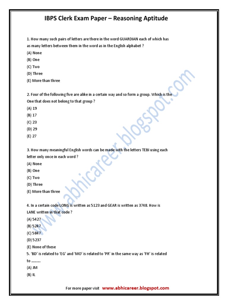 Ibps Clerk Exam Paper Reasoning | PDF | Consonant | Languages