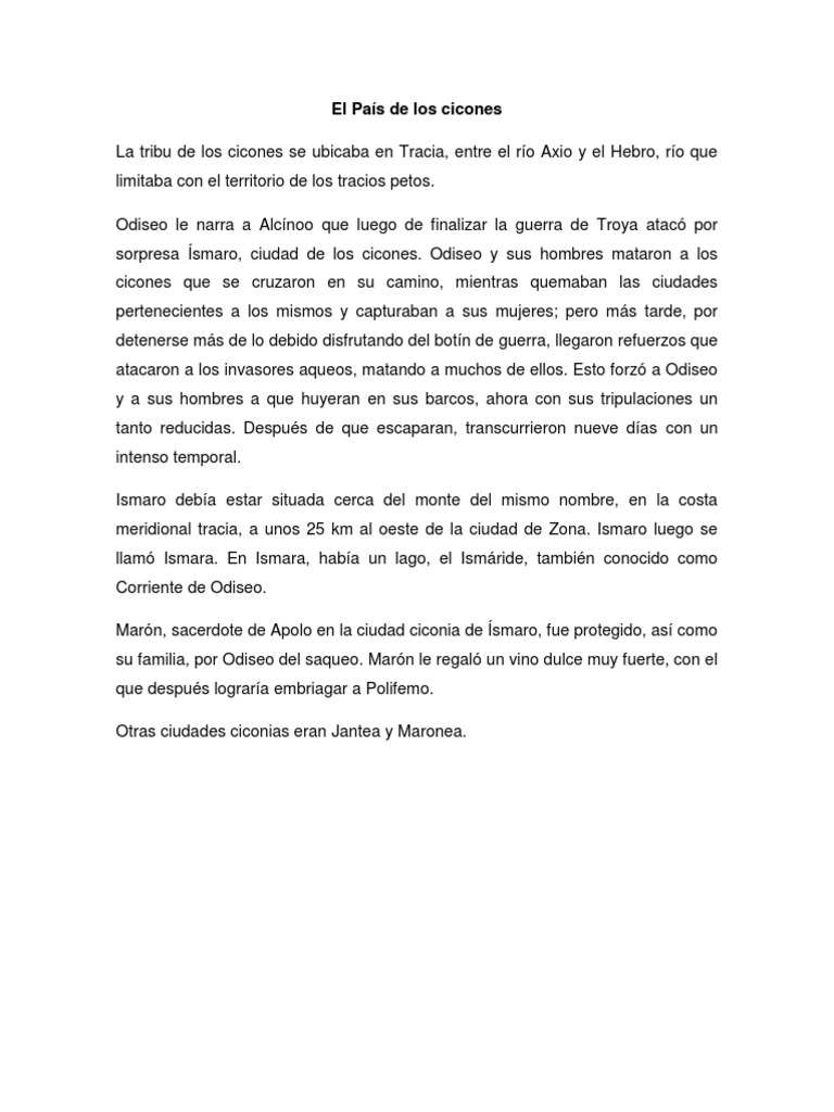 Odiseo y el Ataque a los Cicones | PDF | Antigua Grecia | Mitología griega