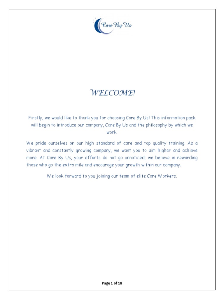 Welcome Pack | PDF | Caregiver | Workweek And Weekend