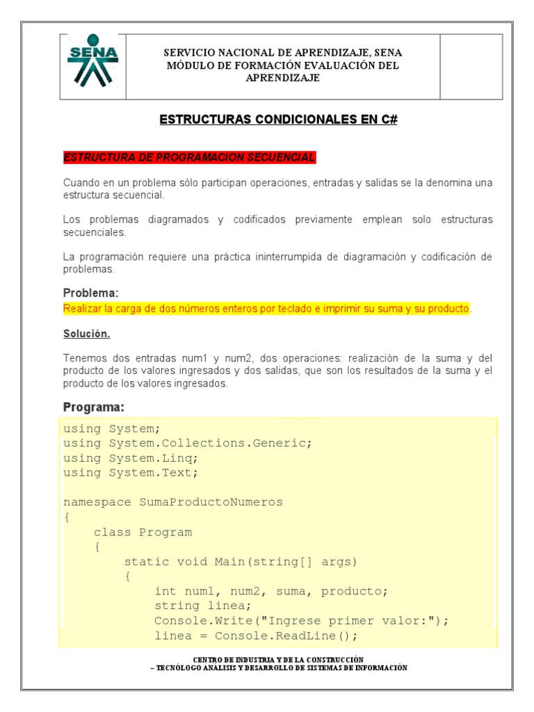 Estructuras Condicionales en C# | PDF | Algoritmos | Comillas
