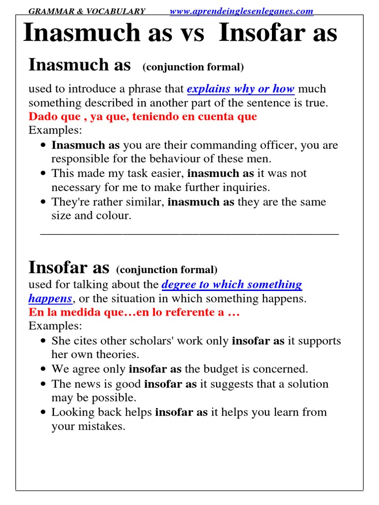 Inasmuch As Vs Insofar As | PDF