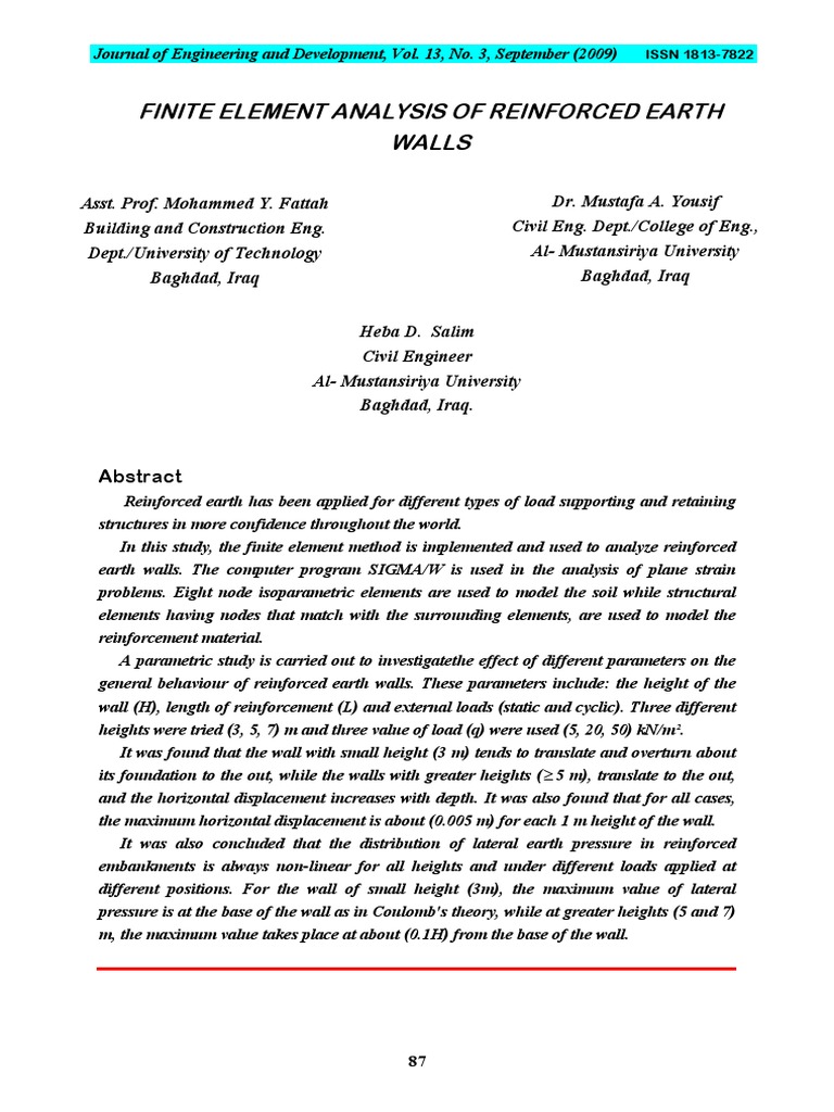 Finite Element Analysis of Reinforce Earth Walls | PDF | Geotechnical ...