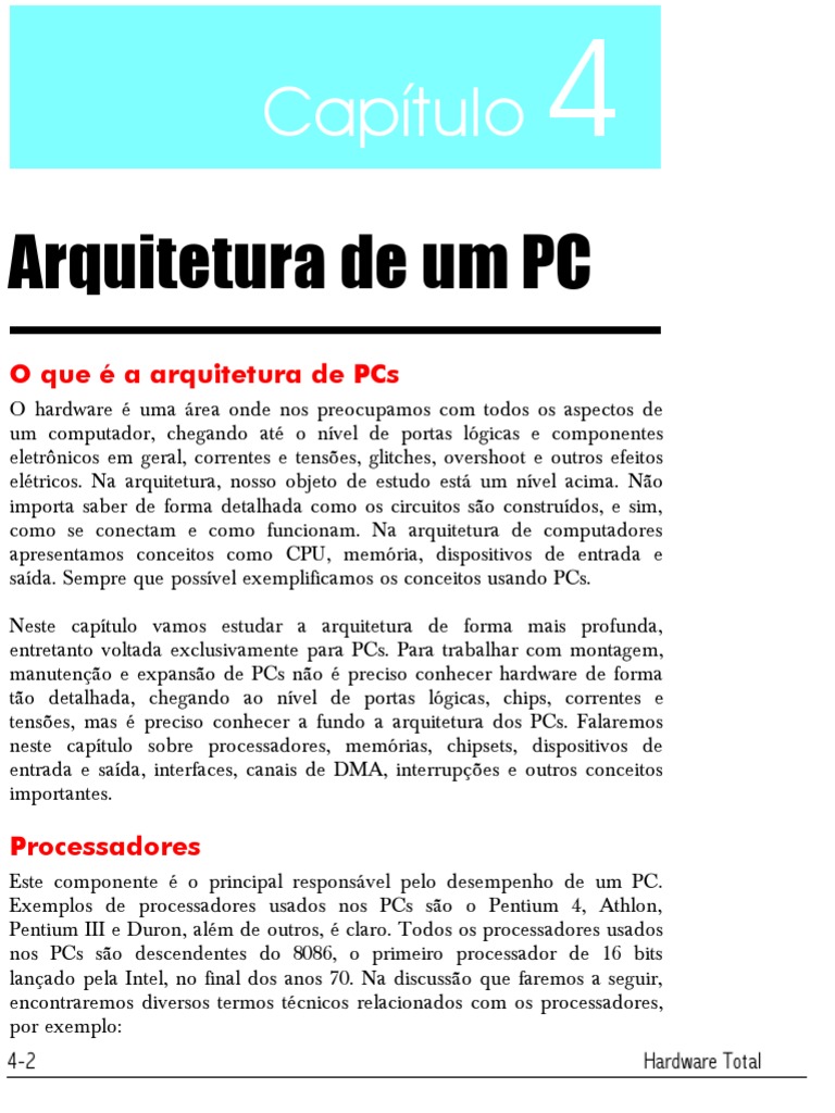 Cap04 - Arquitetura de PCs | PDF | Cache (informática) | Entrada/Saída