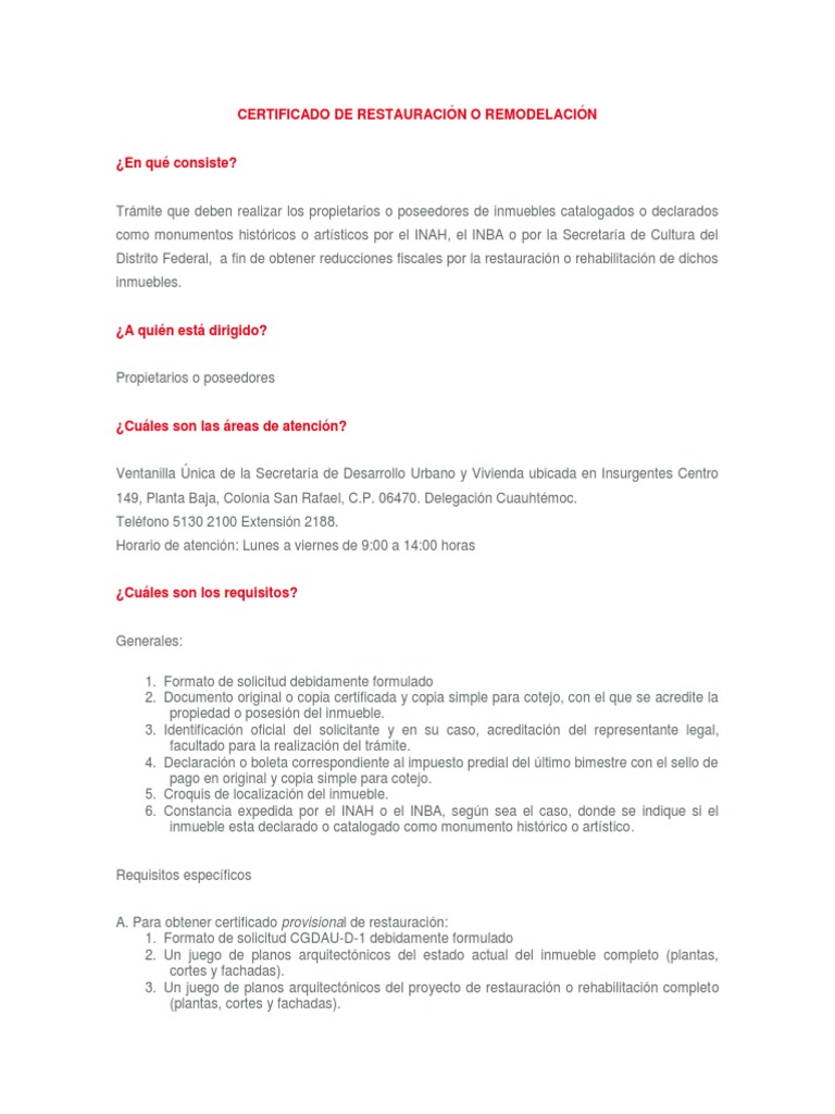 Certificado de Restauración o Remodelación | PDF | Ciudad de México ...