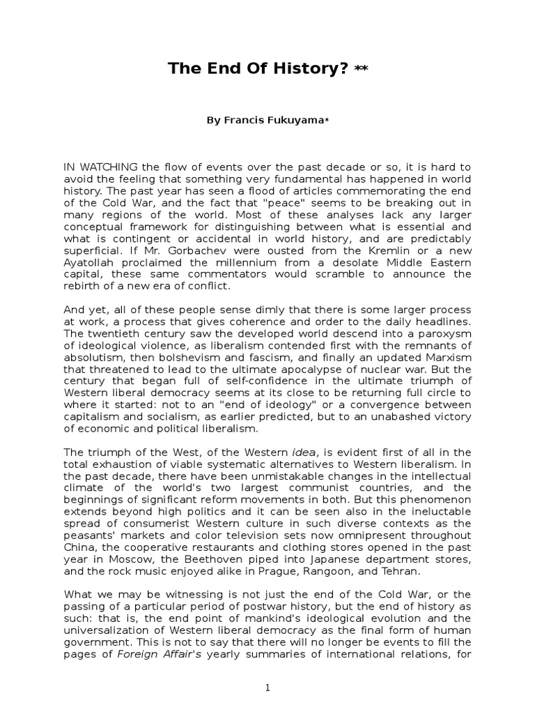 Fukuyama The End of History | PDF | Georg Wilhelm Friedrich Hegel ...