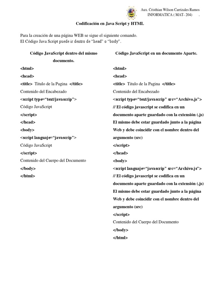 Codificación en Java Script y HTML | PDF | Comillas | Script Java