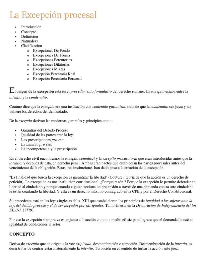 La Excepción Procesal | PDF | Demanda judicial | Ley procesal