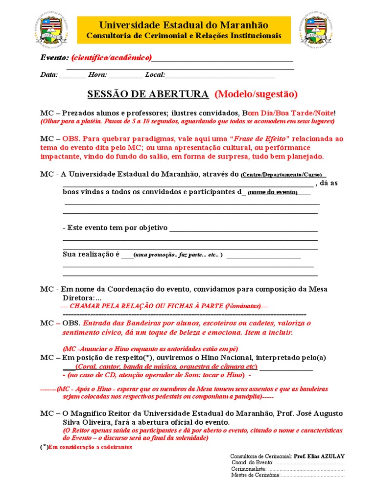 Modelo de Script Abertura de Eventos | PDF | Lazer