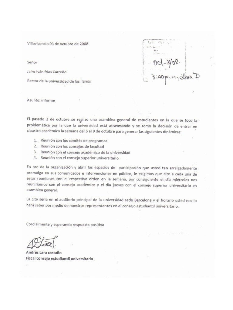 Carta de Informe Al Rector | PDF
