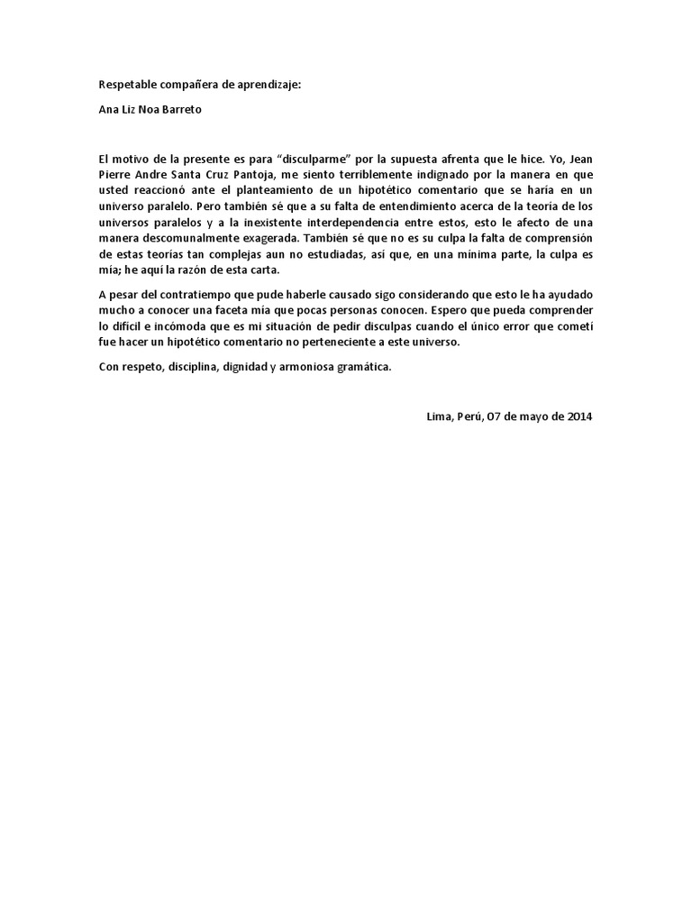 Carta de Disculpas | PDF