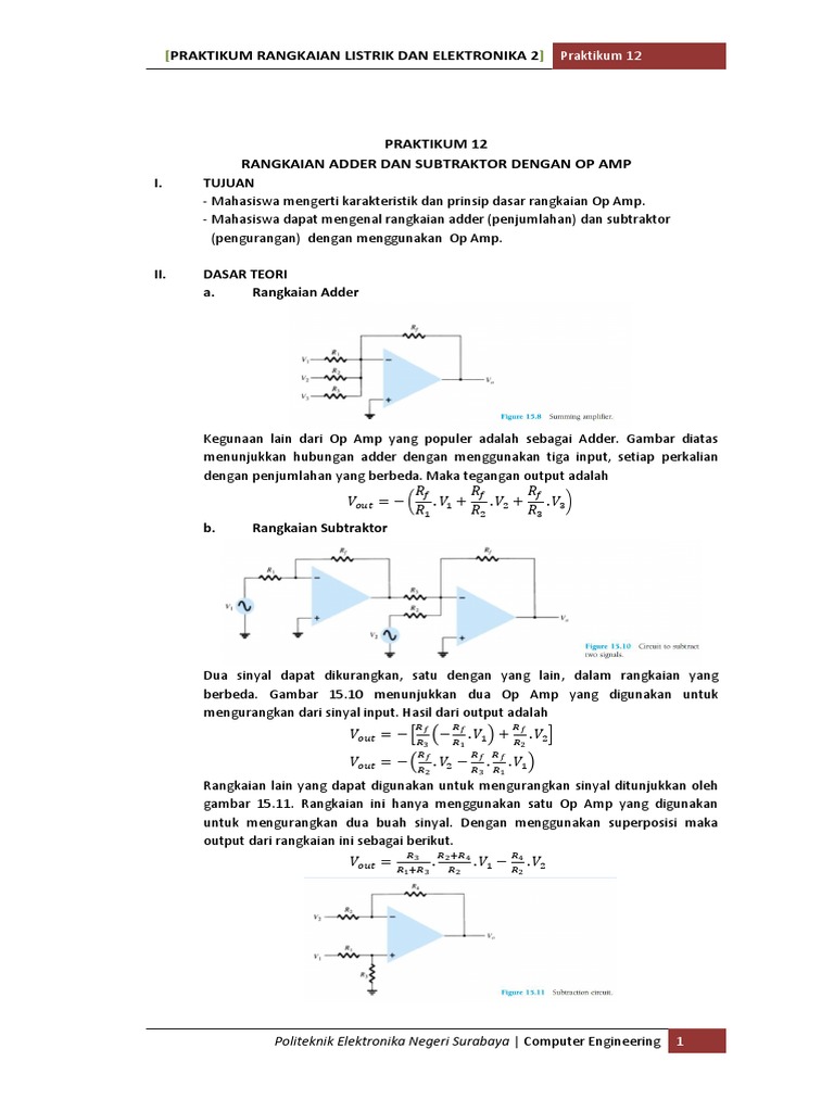 Praktikum 12 Rangkaian Adder Dengan Op Amp | PDF